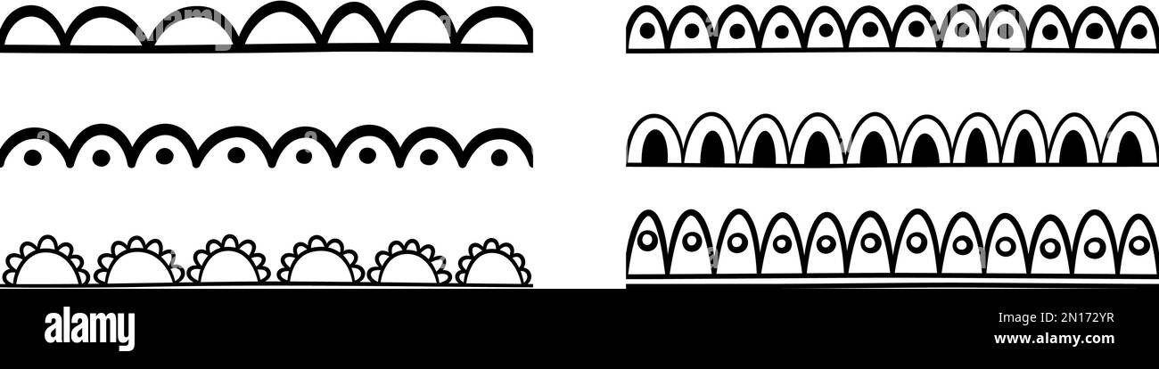 Doodle scalloped edge seamless brush stroke. Hand drawn scalloped ...