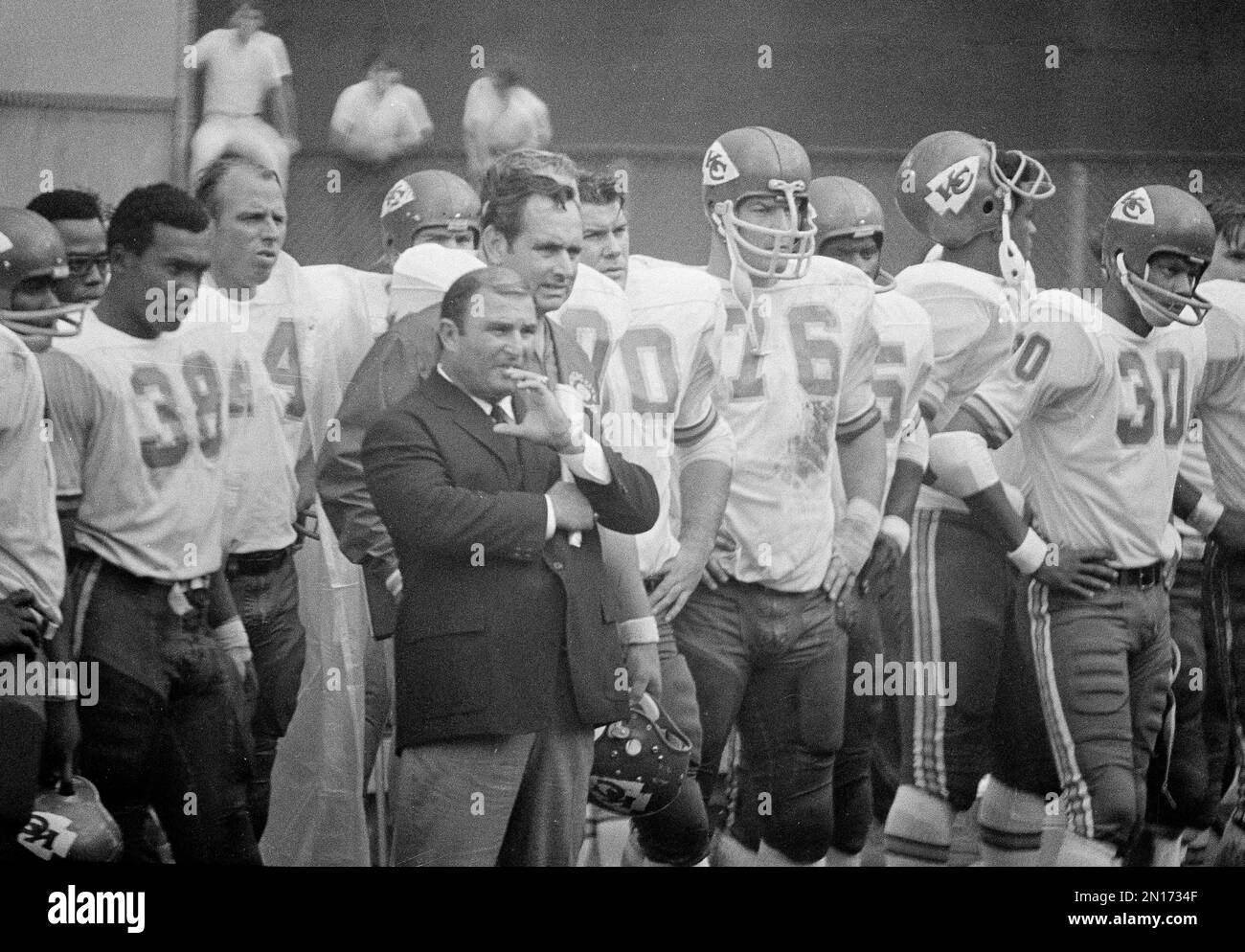 Hank Stram, coach of the Kansas City Chiefs, watches the Minnesota ...