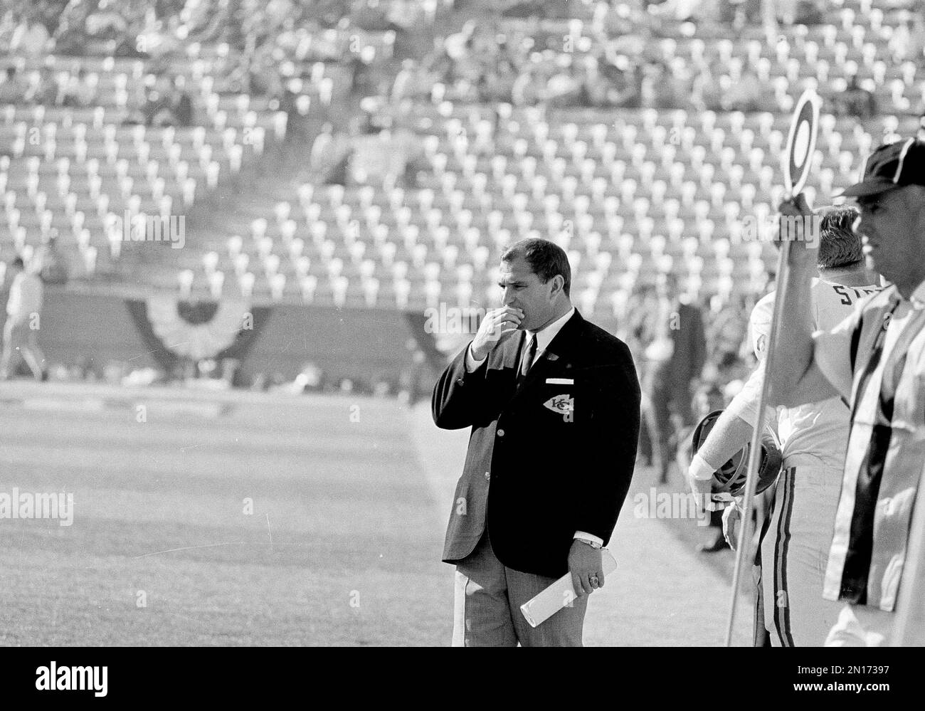 Coach Hank Stram of the Kansas City Chiefs suffers through his team's ...