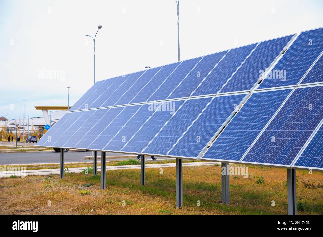 Ground mounted Solar power photovoltaic panels on grass. Solar power ...