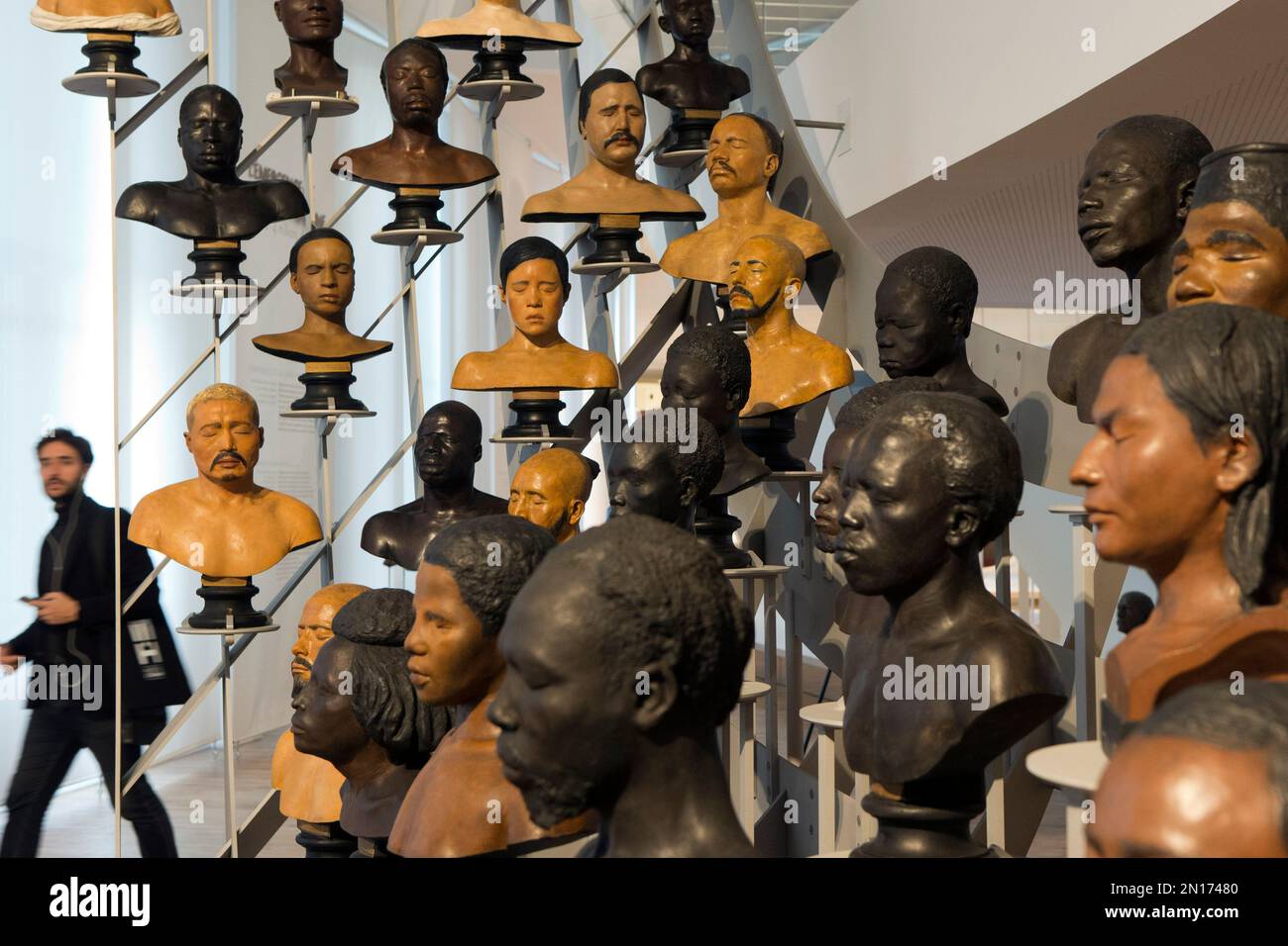 A gallery of busts from the 19th century is displayed during a press ...