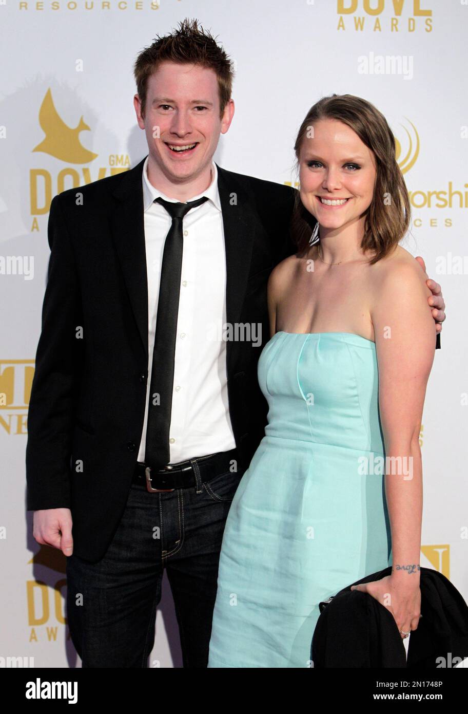 Jonathan Lee and his wife Laura appear at the 46th Annual GMA Dove Awards at Lipscomb University ...