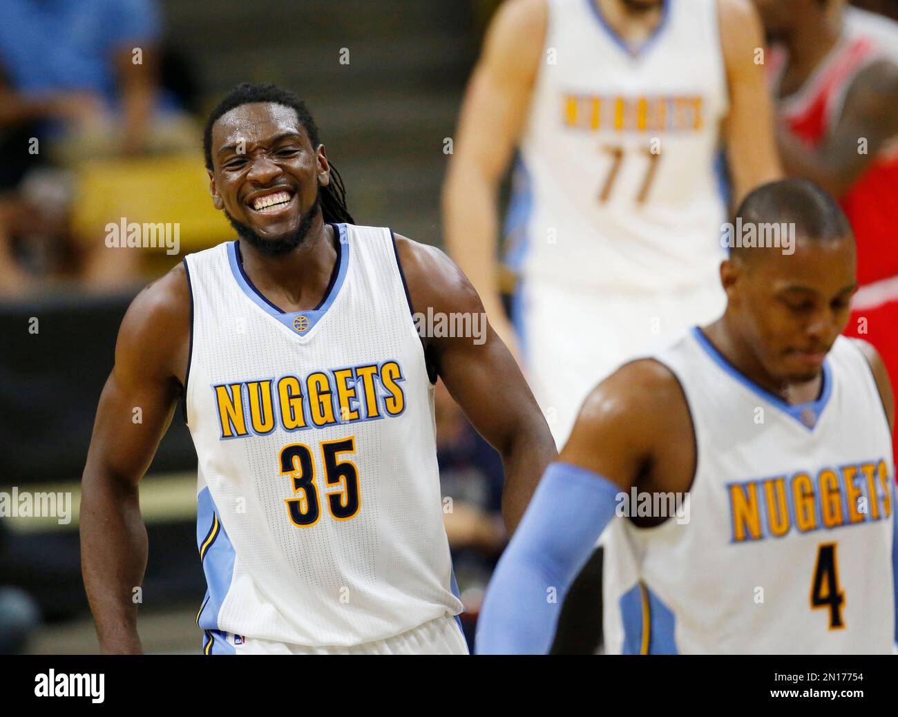 Denver Nuggets forward Kenneth Faried (35) celebrates after basket ...