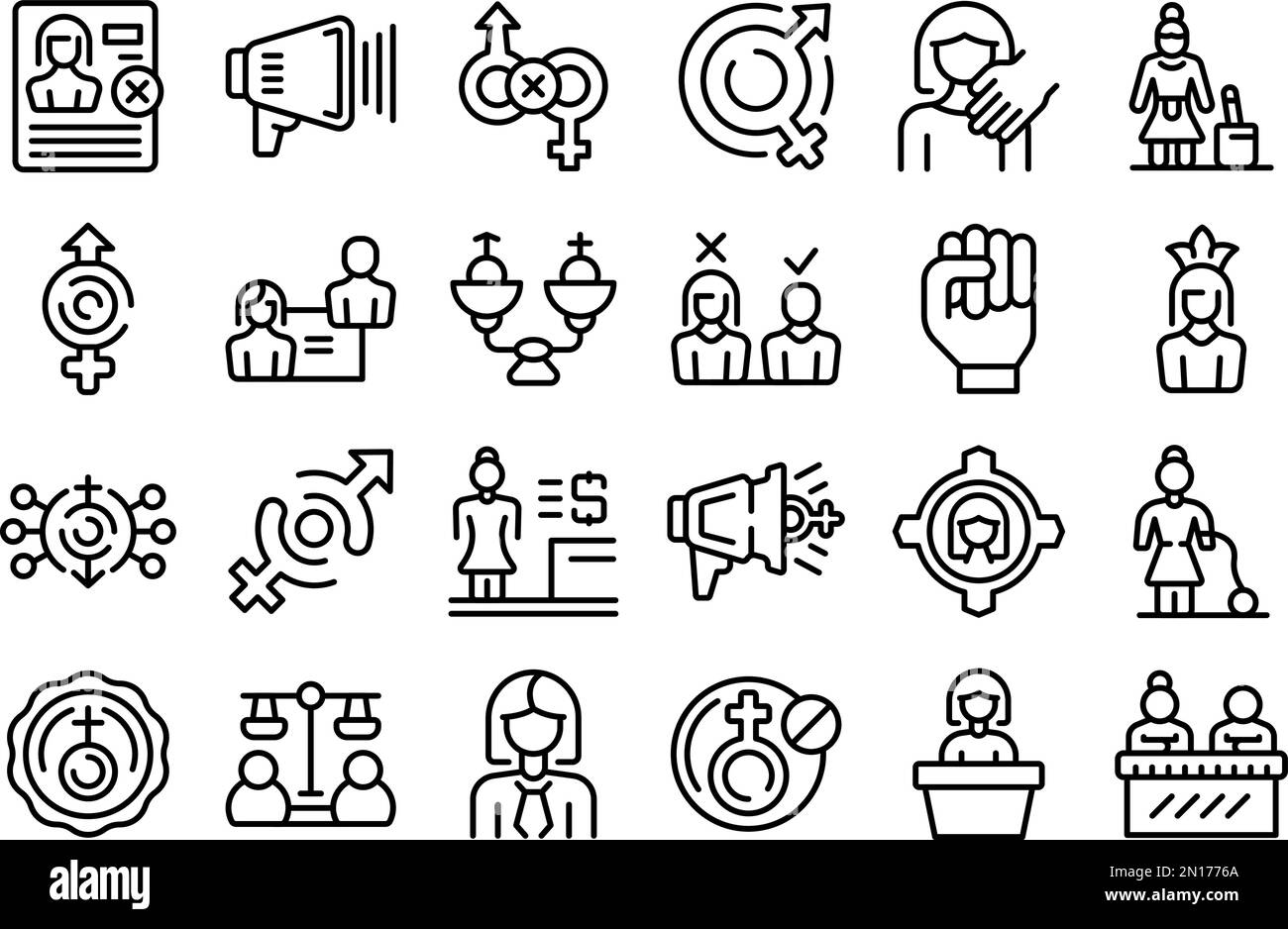 Gender discrimination icons set outline vector. Work violence. Abuse ...