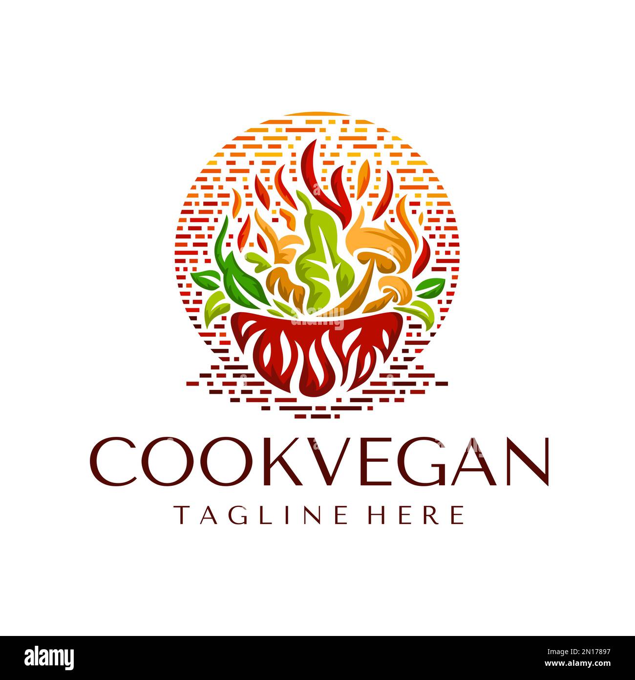 Modern fire vegan food logo design template. Flame meal logo graphic ...