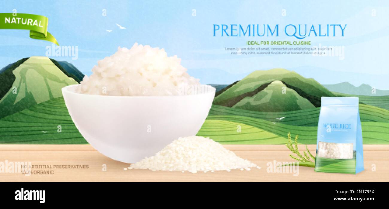 Rice premium quality offering background with advertising of clean ...