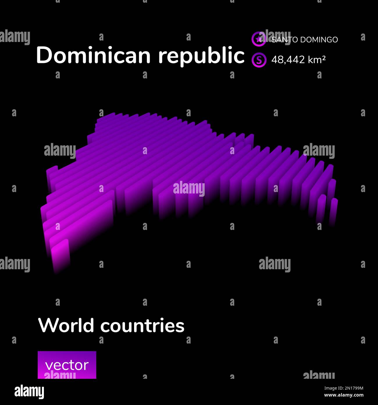 Dominican republic 3D map. Vector digital neon isometric striped ...