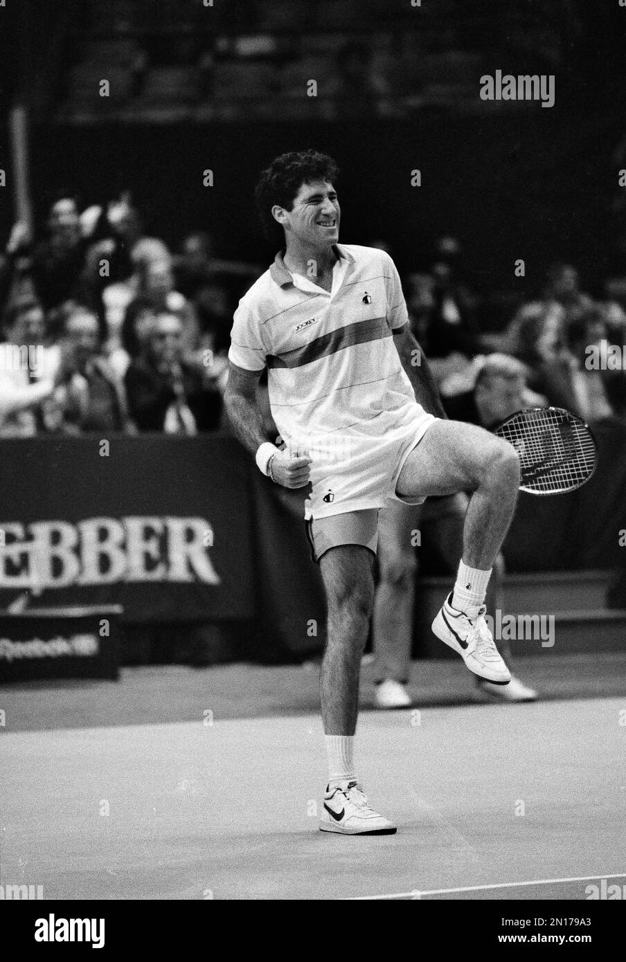 Brad Gilbert reacts after scoring a point against John McEnroe during ...
