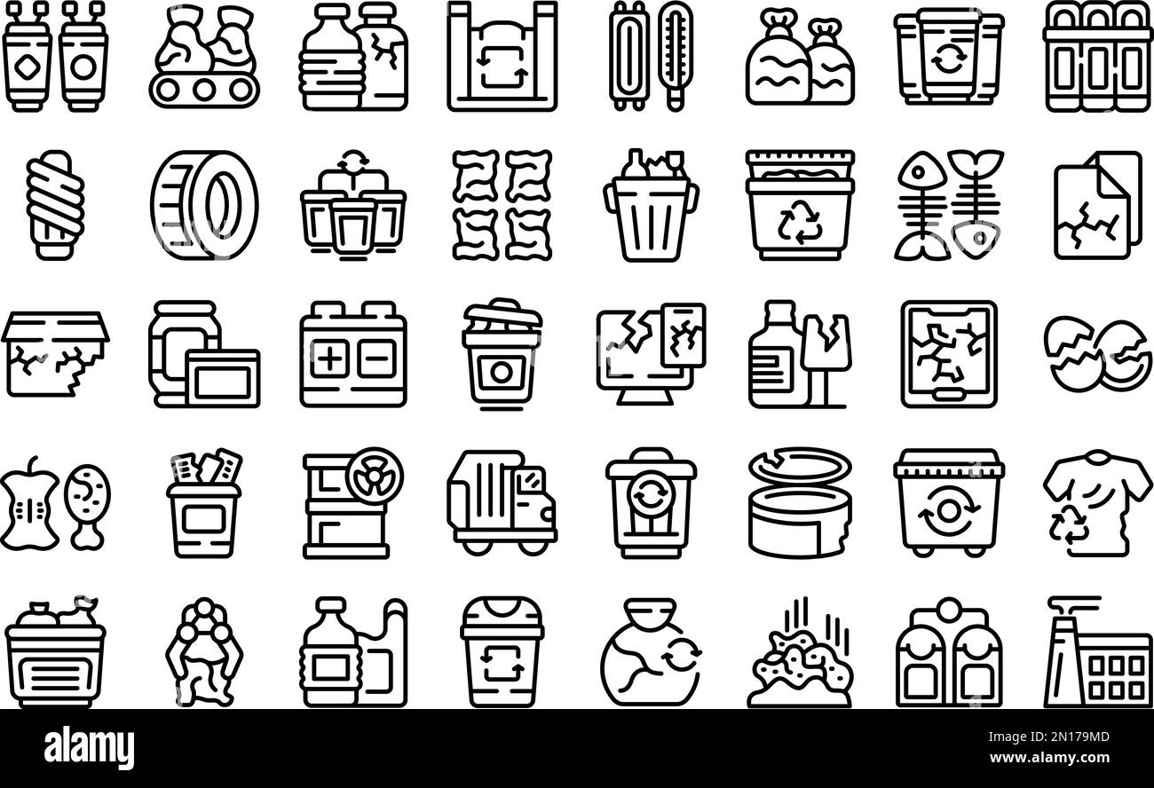 Waste sorting icons set outline vector. Garbage sorting. Sort trash ... Waste sorting icons set outline vector. Garbage sorting. Sort trash ...