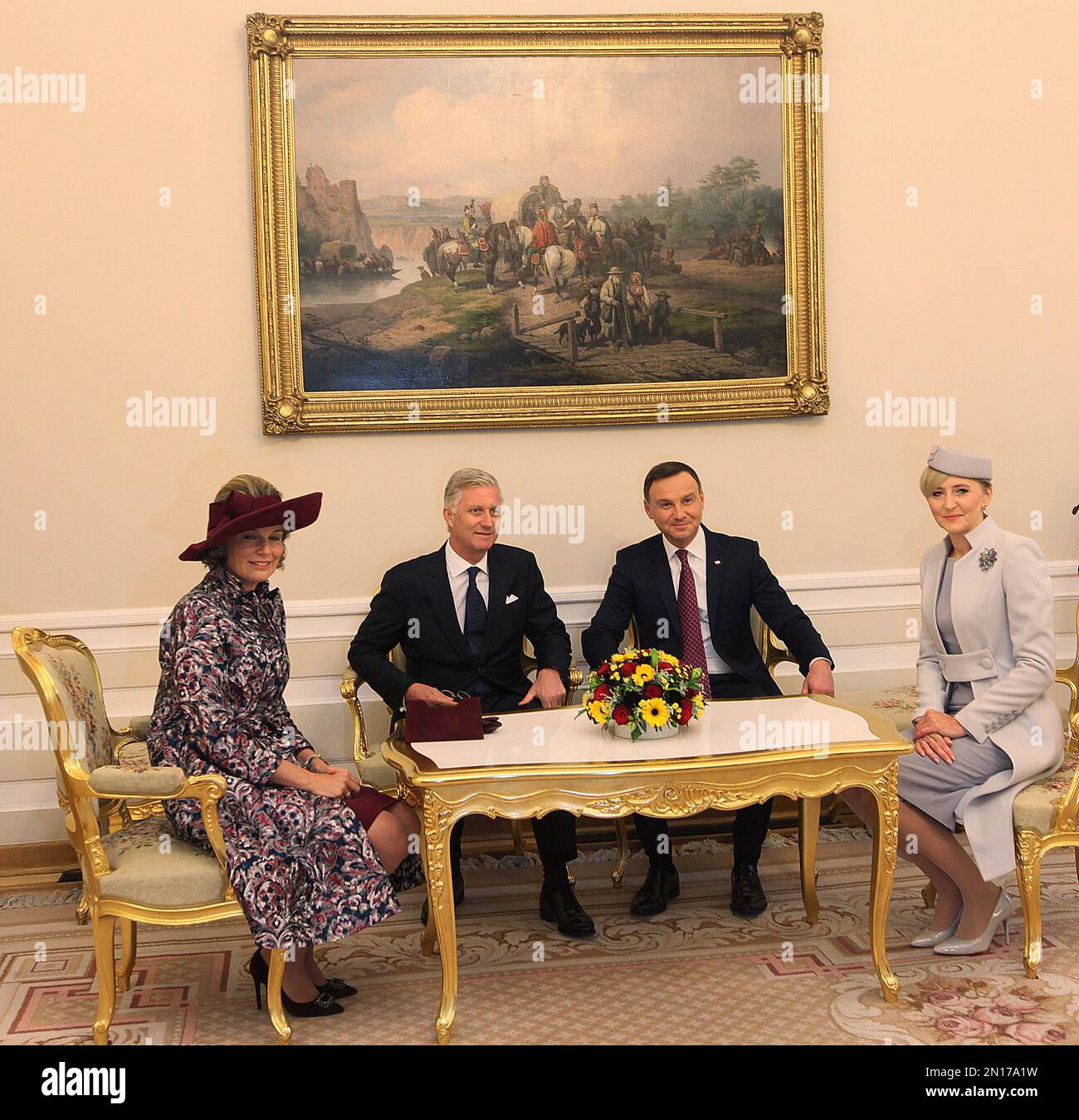 Polish President Andrzej Duda, second right, his wife Agata Kornhauser ...