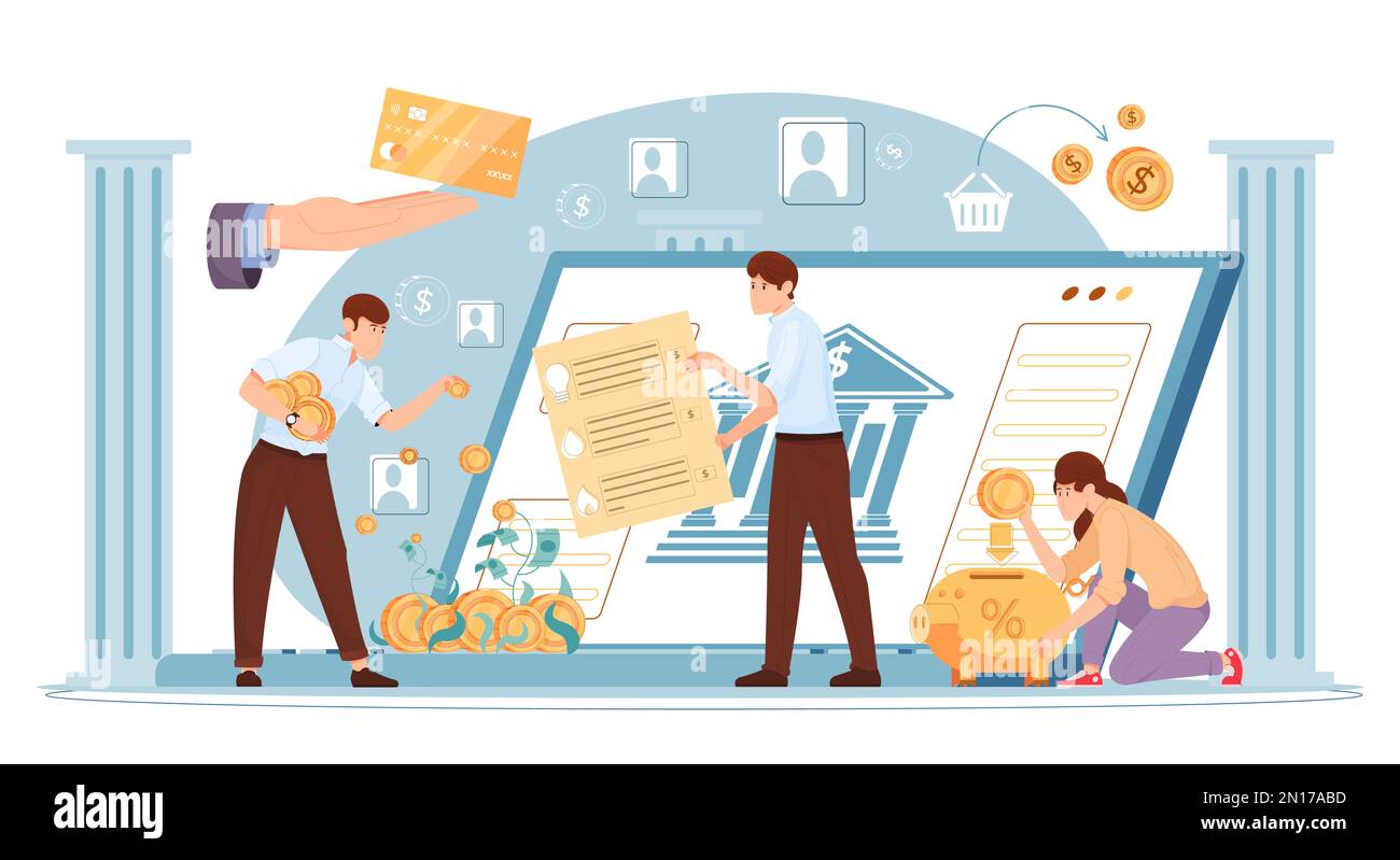 Banking services concept with finance and money symbols flat vector ...