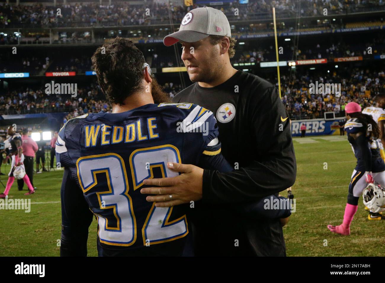 Pittsburgh Steelers quarterback Ben Roethlisberger and San Diego Chargers free safety Eric ...