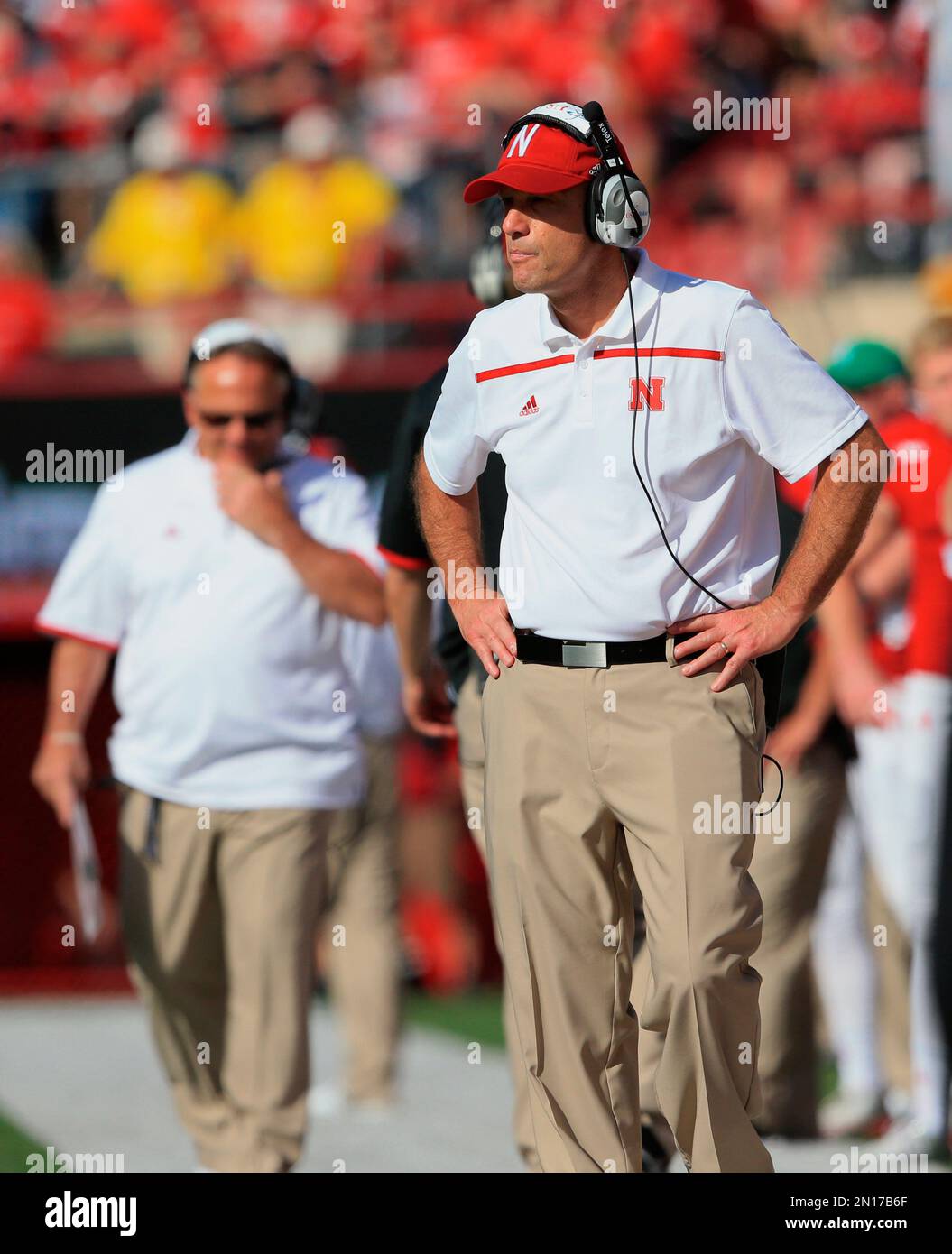 Nebraska head coach Mike Riley follows the game from the sideline ...