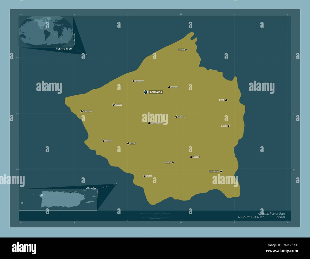 Aguada, municipality of Puerto Rico. Solid color shape. Locations and ...