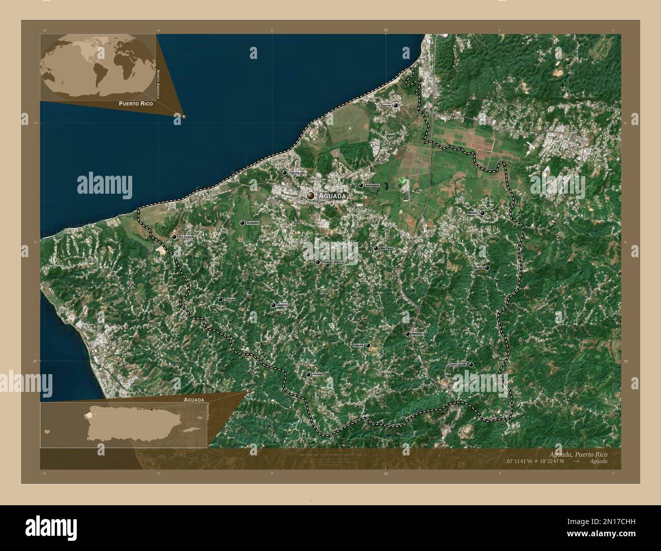 Aguada, municipality of Puerto Rico. Low resolution satellite map ...