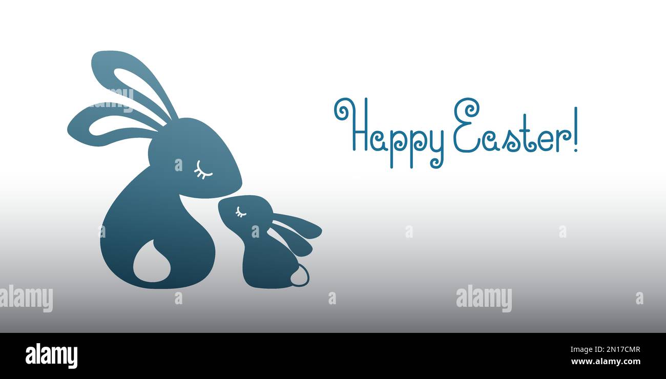 Vector hand drawn silhouette illustration with Easter bunnies and ...