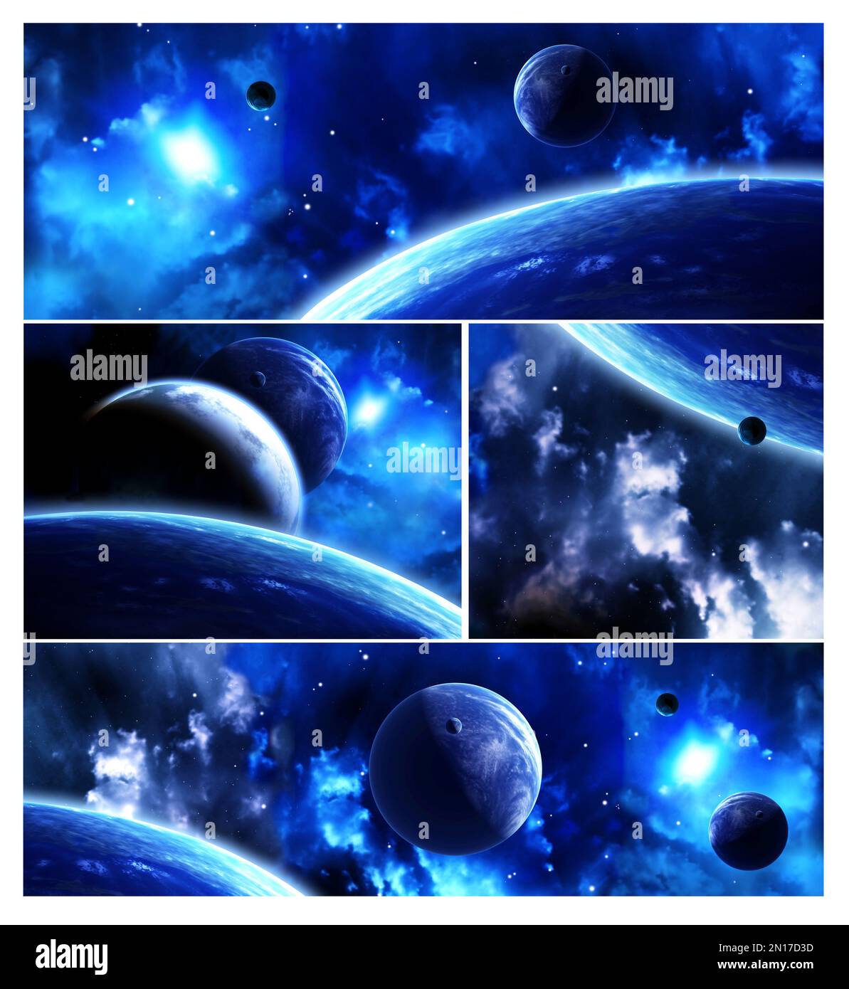 Set of horizontal space banners with planets, nebula and stars ...