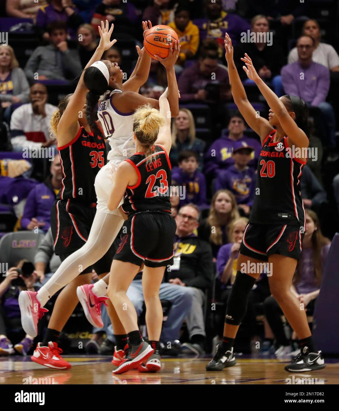 Georgia Lady Bulldogs guard Alisha Lewis (23) fouls LSU Lady Tigers ...