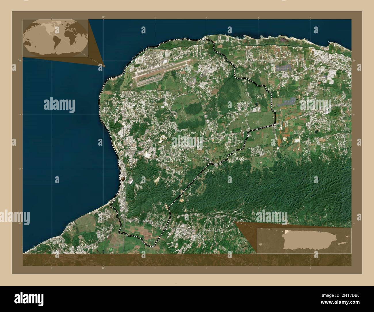 Aguadilla, municipality of Puerto Rico. Low resolution satellite map ...