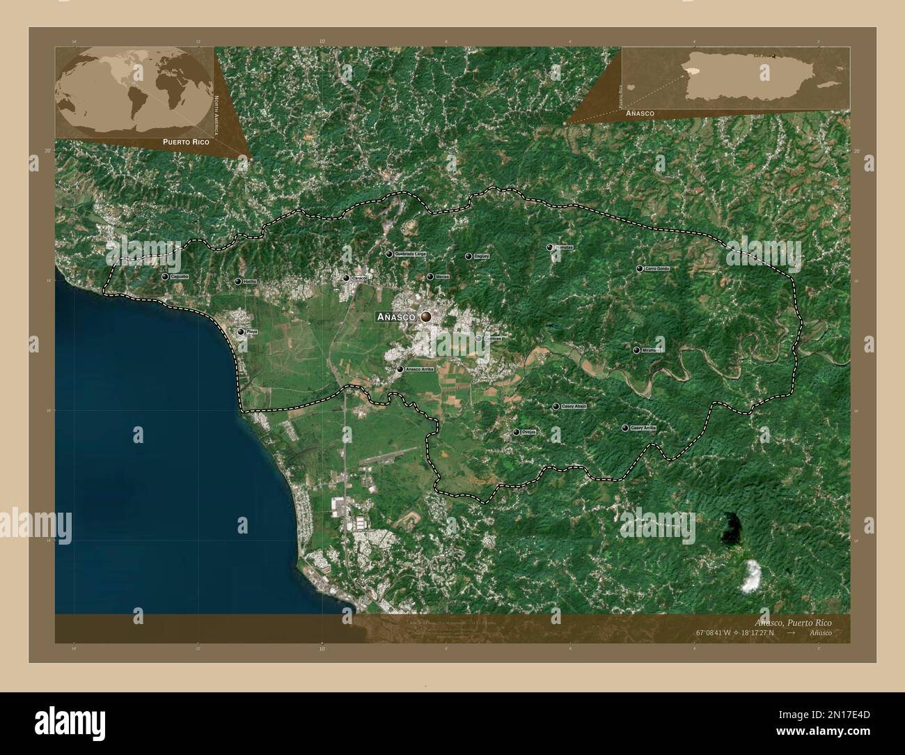 Anasco, municipality of Puerto Rico. Low resolution satellite map ...