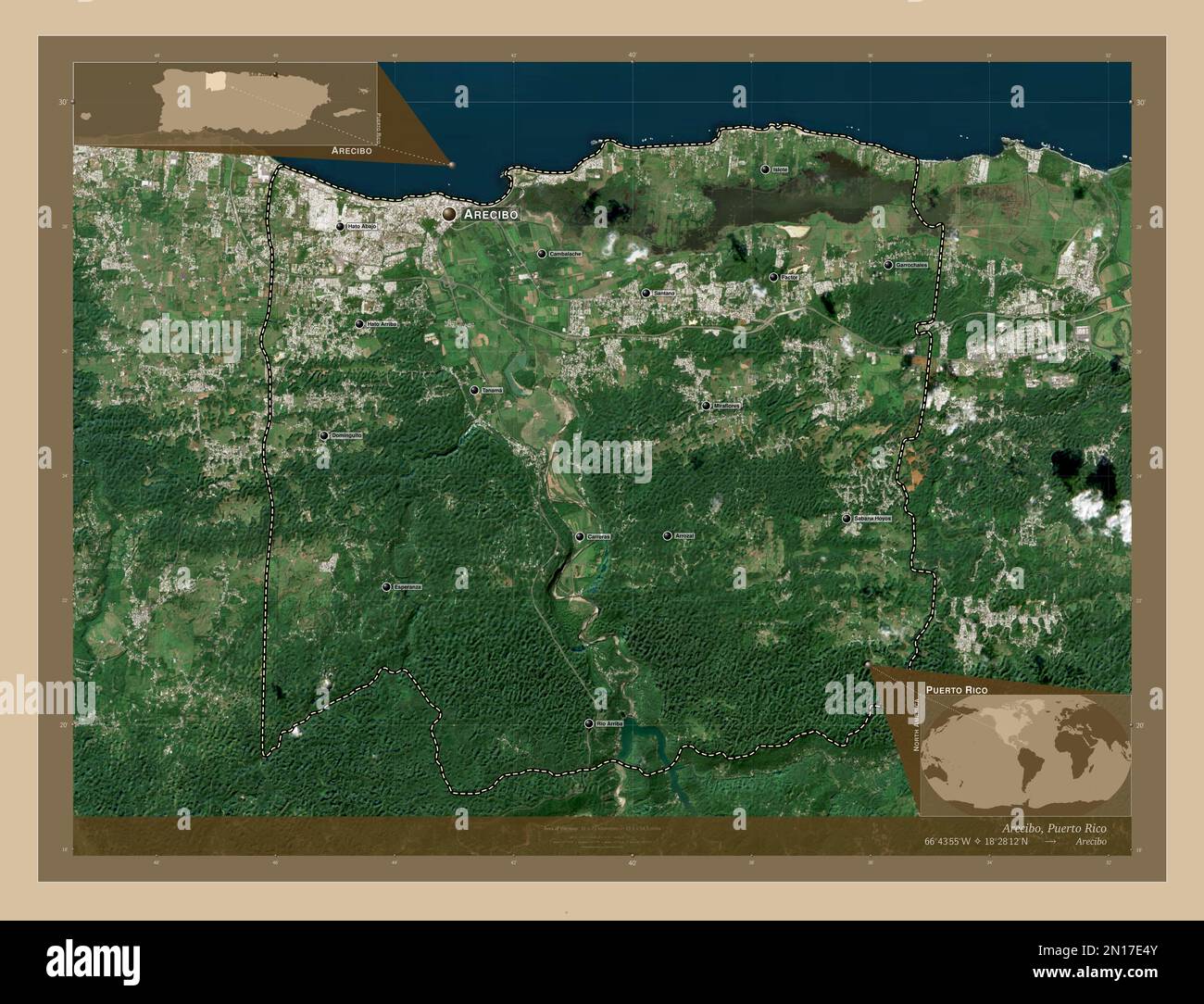 Arecibo, municipality of Puerto Rico. Low resolution satellite map ...