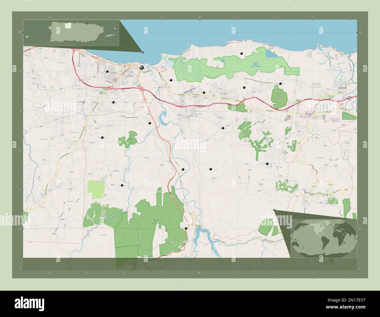 Arecibo, municipality of Puerto Rico. Open Street Map. Locations of ...