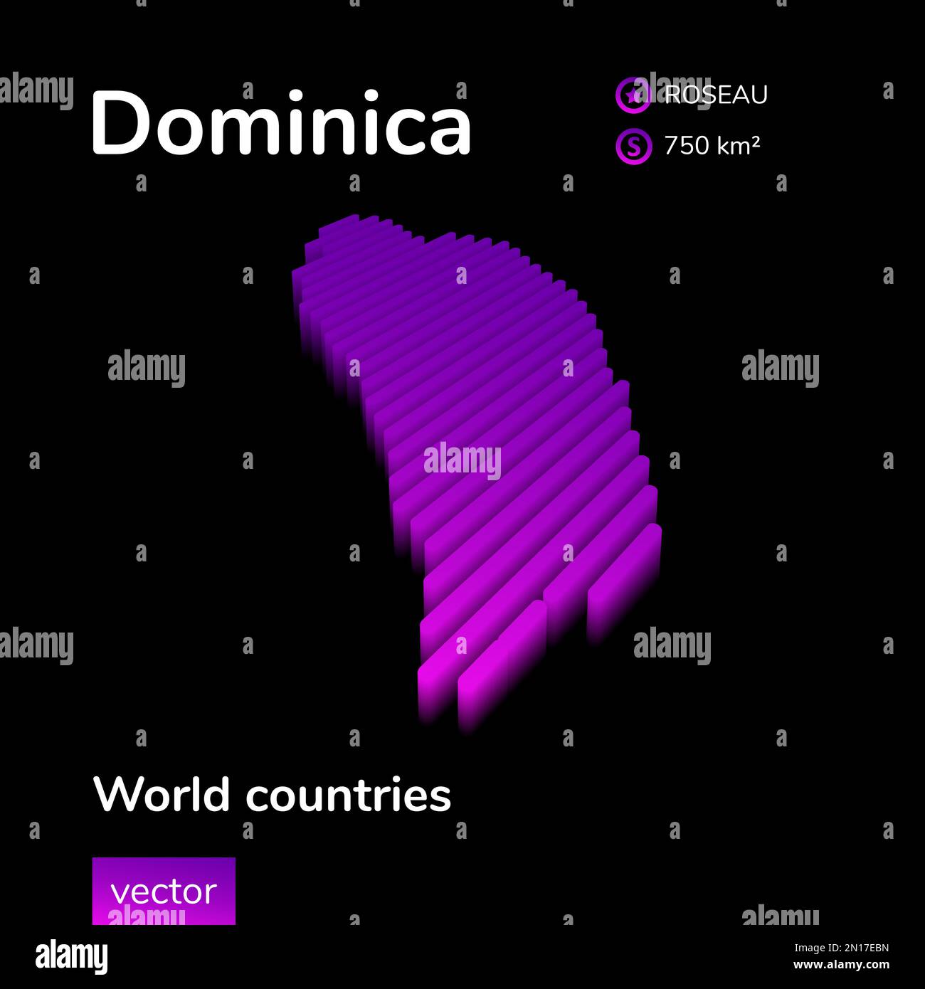 Dominica 3D map. Stylized striped neon isometric vector Dominica map is ...