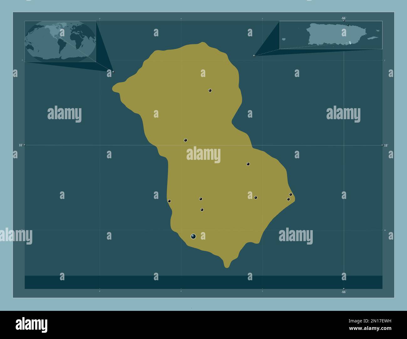 Arroyo, municipality of Puerto Rico. Solid color shape. Locations of ...