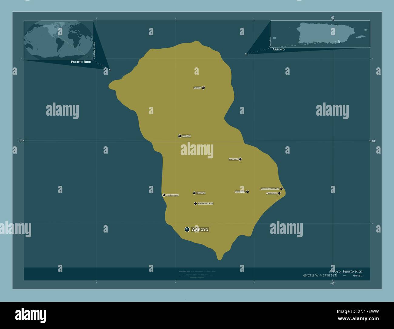 Arroyo, municipality of Puerto Rico. Solid color shape. Locations and ...
