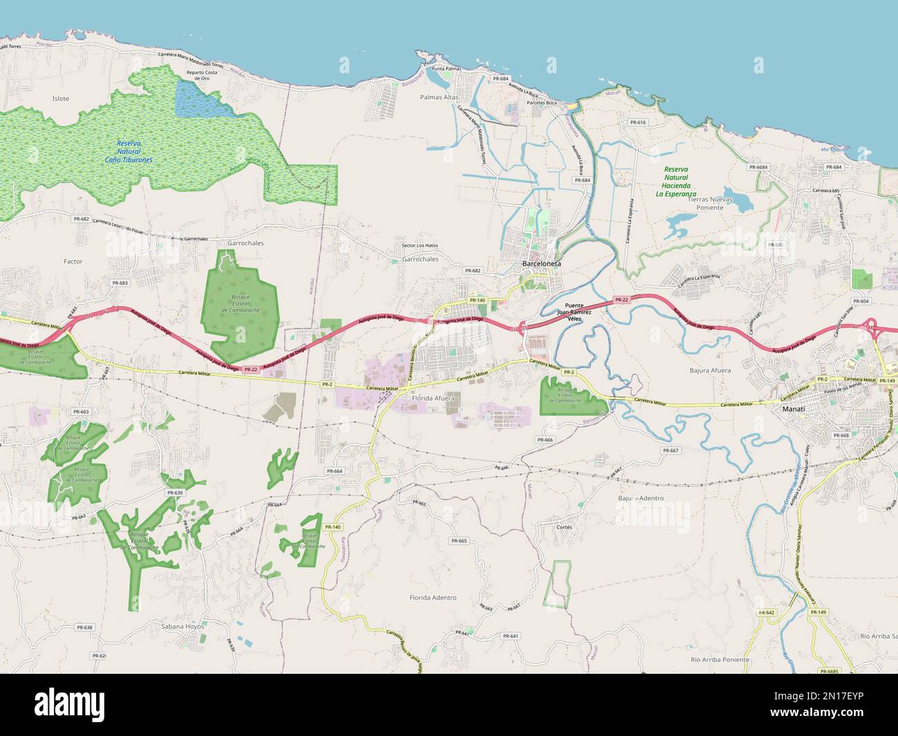 Barceloneta, municipality of Puerto Rico. Open Street Map Stock Photo ...