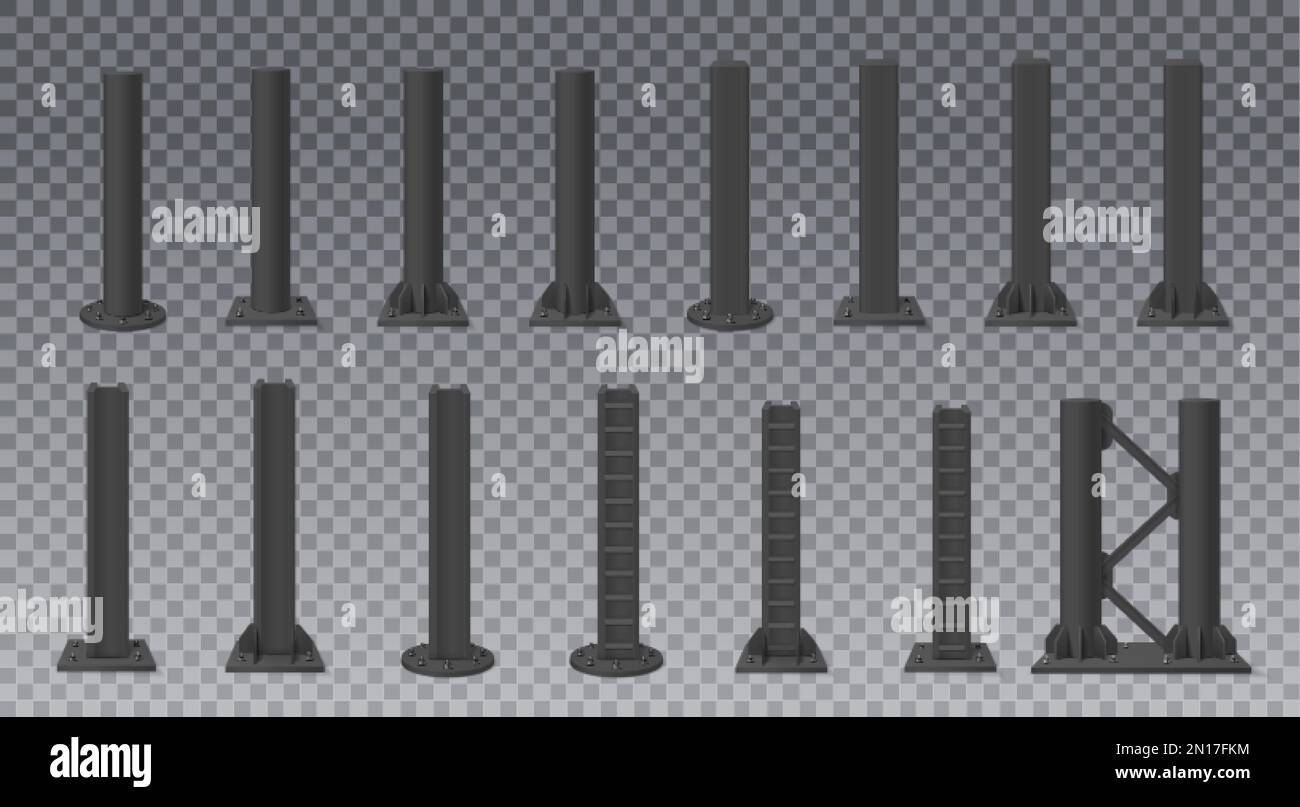 Black metal poles or columns for billboards realistic set isolated on ... Black metal poles or columns for billboards realistic set isolated on ...