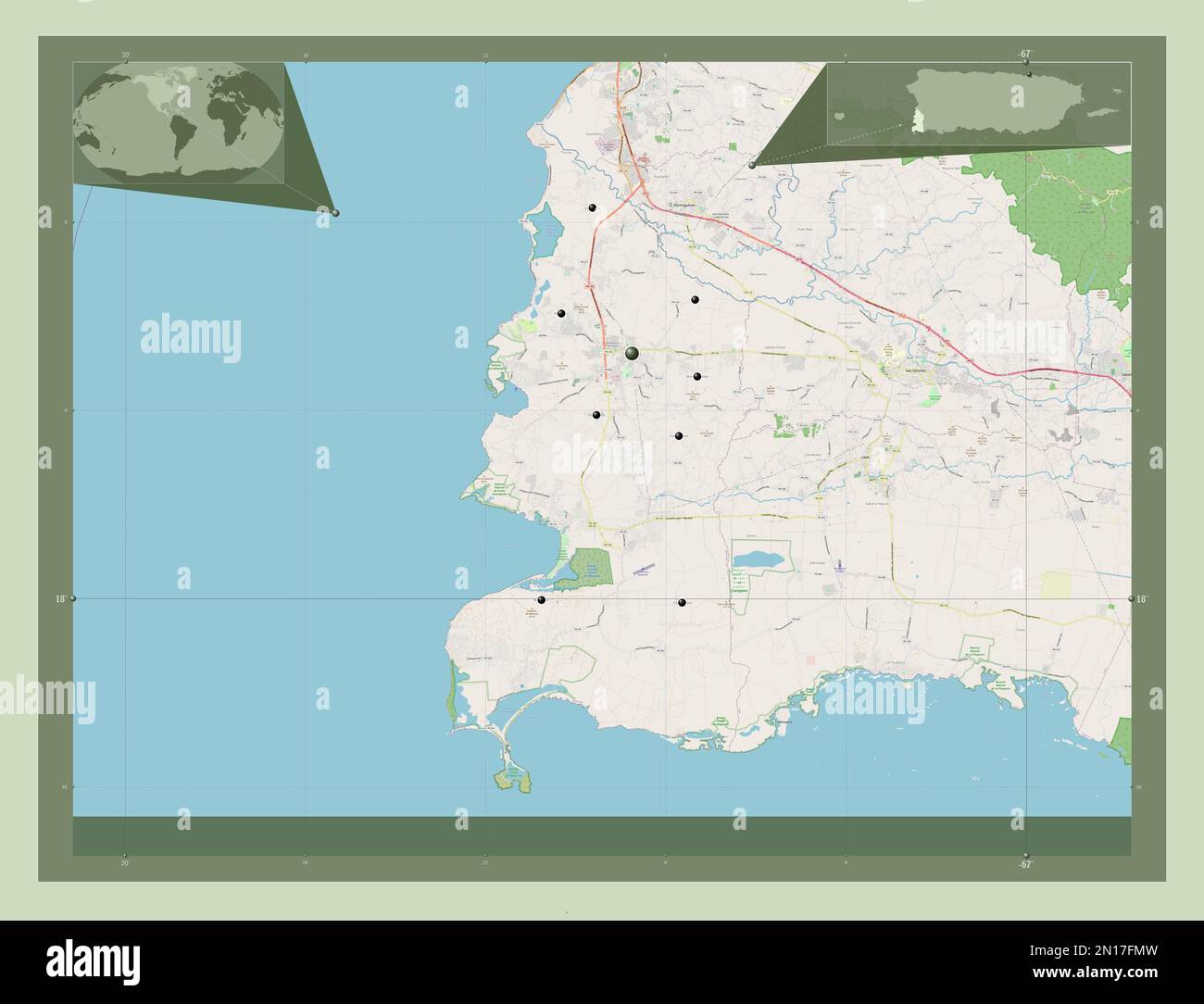 Cabo Rojo, municipality of Puerto Rico. Bilevel elevation map with ...