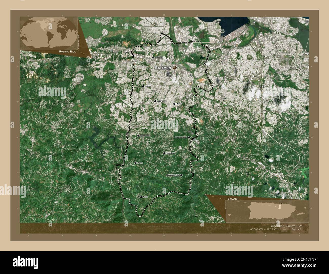 Bayamon, municipality of Puerto Rico. Low resolution satellite map ...