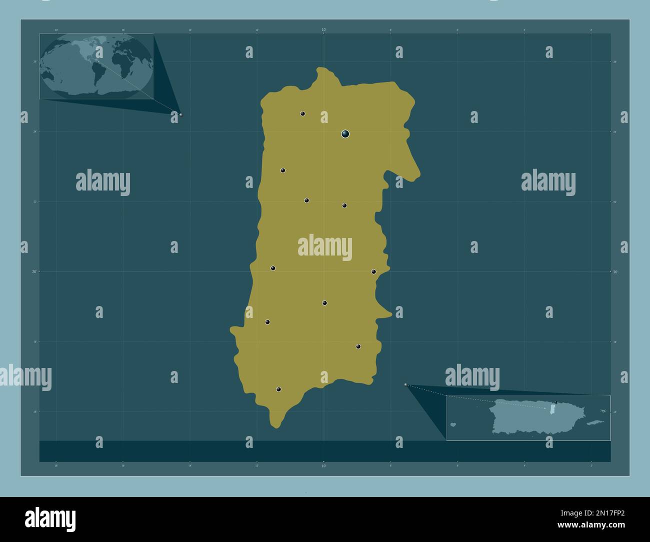 Bayamon, municipality of Puerto Rico. Solid color shape. Locations of ...