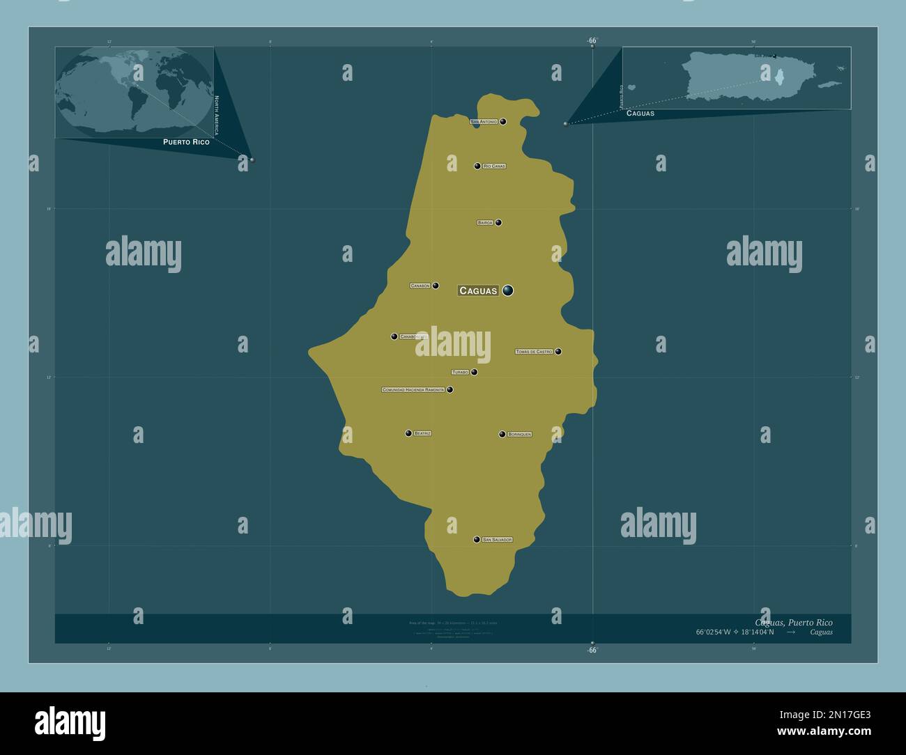 Caguas, municipality of Puerto Rico. Solid color shape. Locations and ...