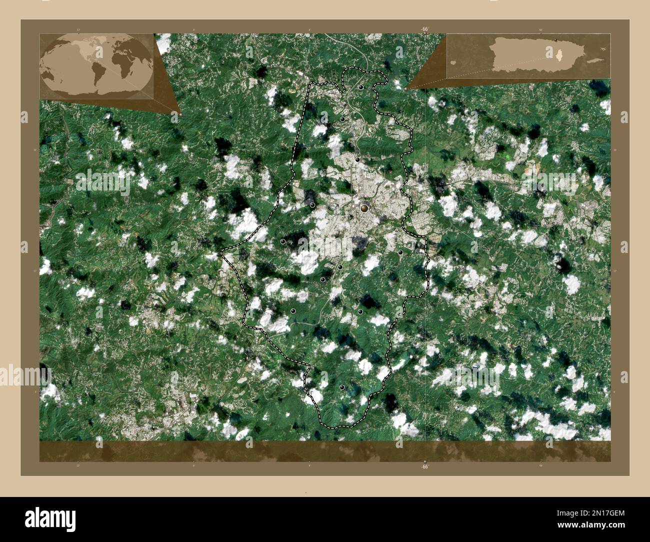 Caguas, municipality of Puerto Rico. Low resolution satellite map ...