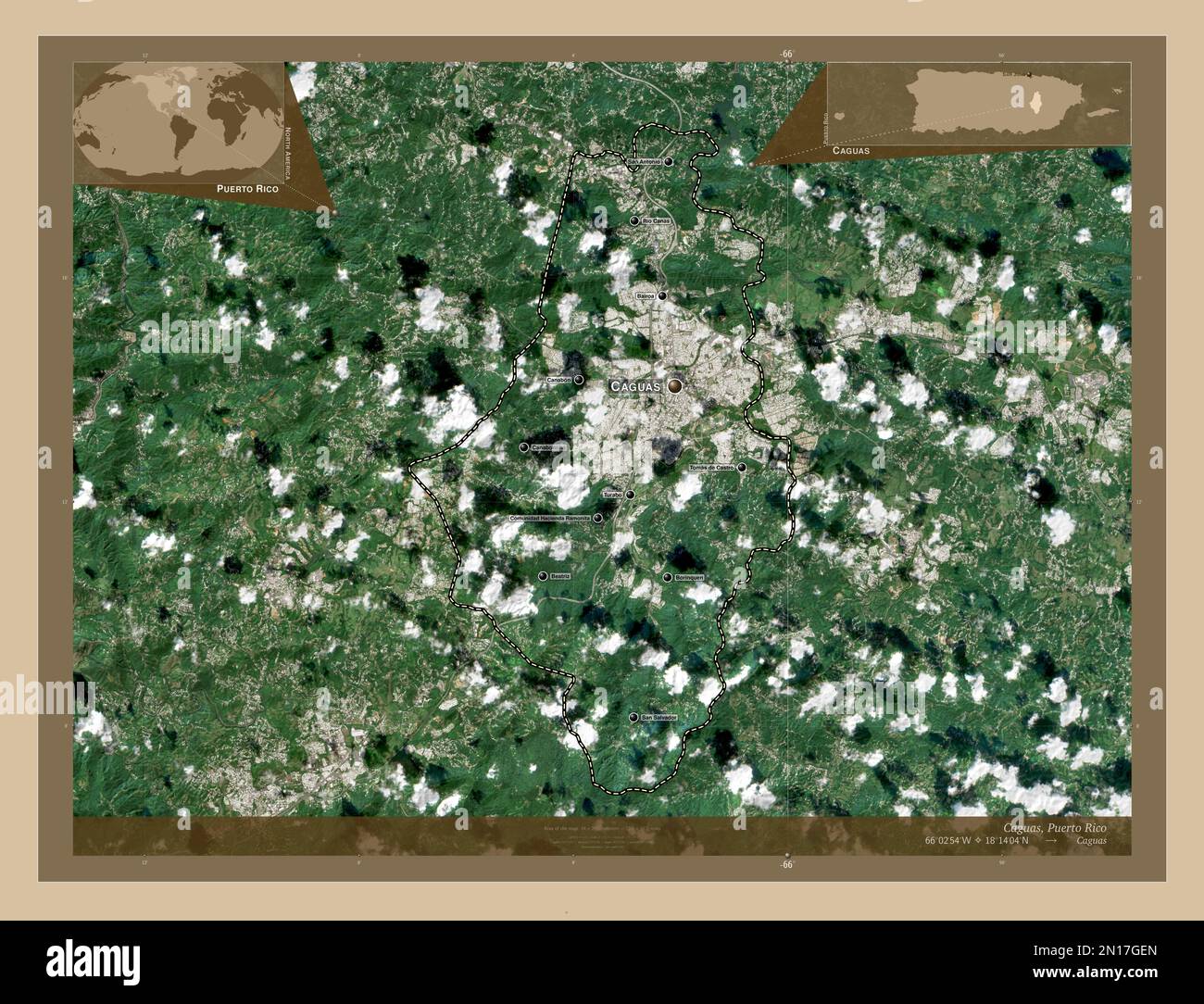 Caguas, municipality of Puerto Rico. Low resolution satellite map ...