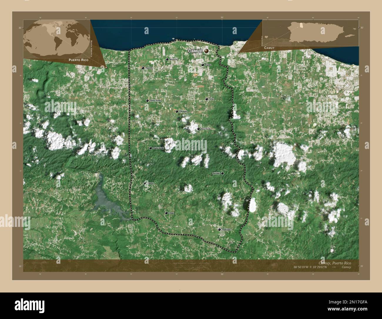 Camuy, municipality of Puerto Rico. Low resolution satellite map ...