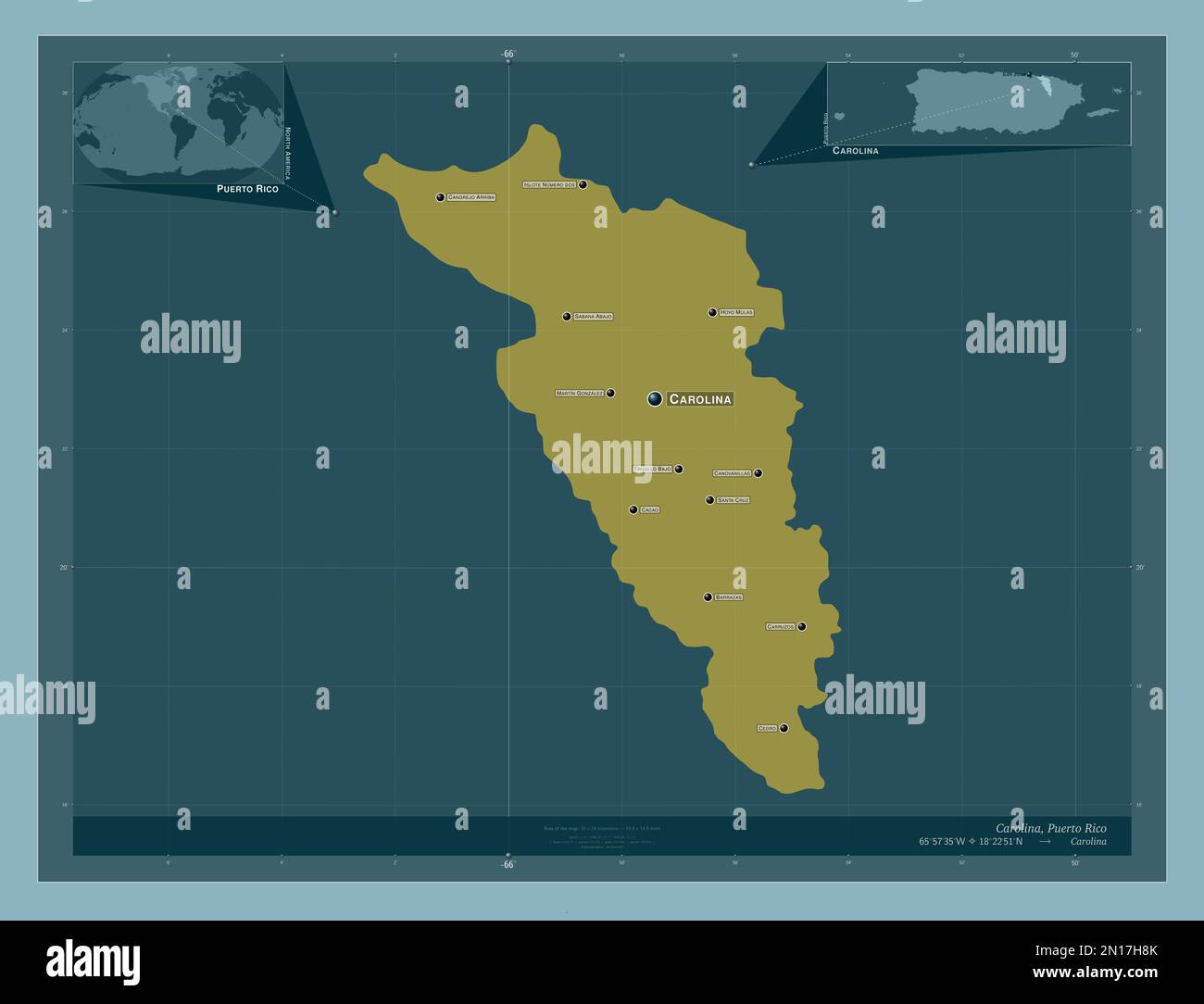 Carolina, municipality of Puerto Rico. Solid color shape. Locations and ...