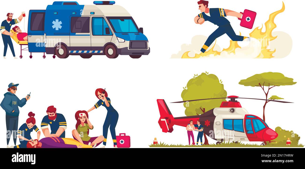 Emergency cartoon compositions set with hospital emergency ...
