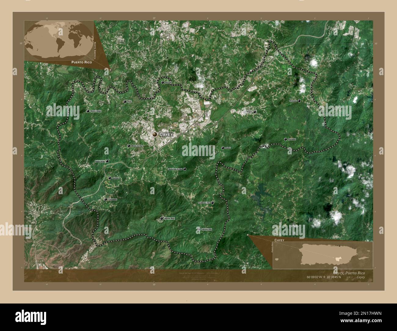 Cayey, municipality of Puerto Rico. Low resolution satellite map ...