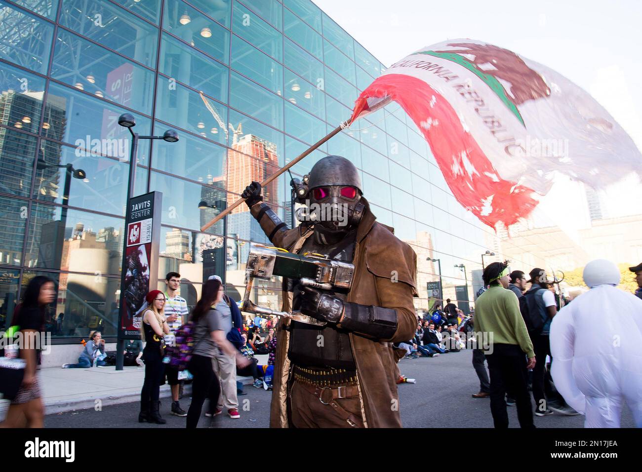 A costumed character from the video game "Fallout" attends New York ...