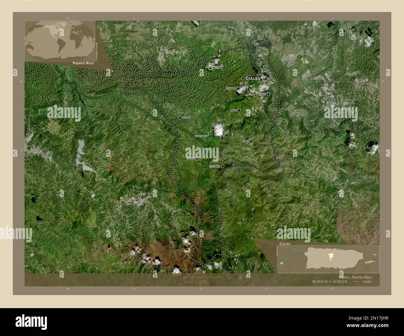 Ciales, municipality of Puerto Rico. High resolution satellite map ...
