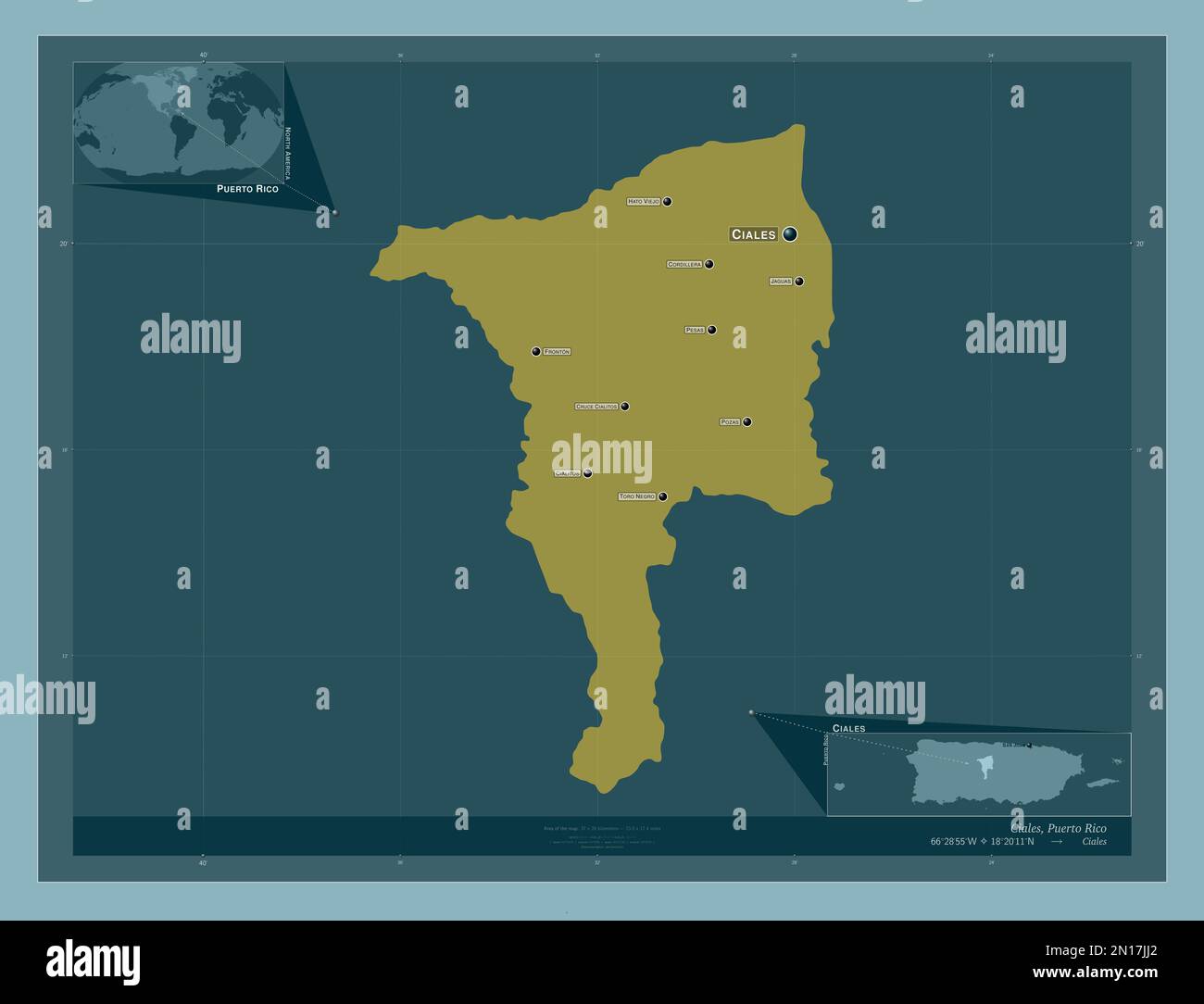 Ciales, municipality of Puerto Rico. Solid color shape. Locations and ...