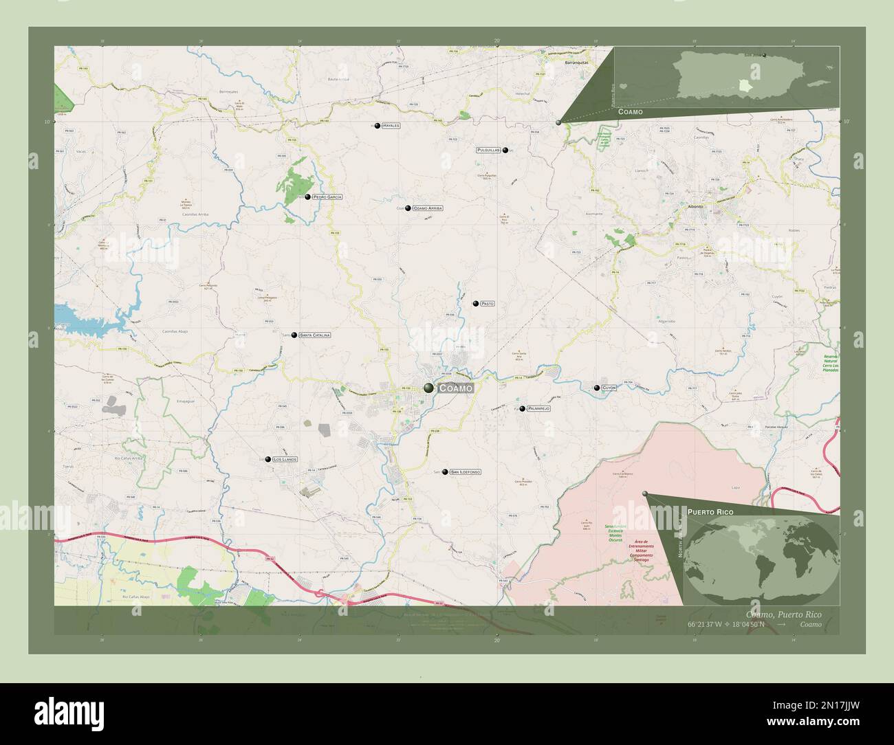Coamo, municipality of Puerto Rico. Open Street Map. Locations and ...
