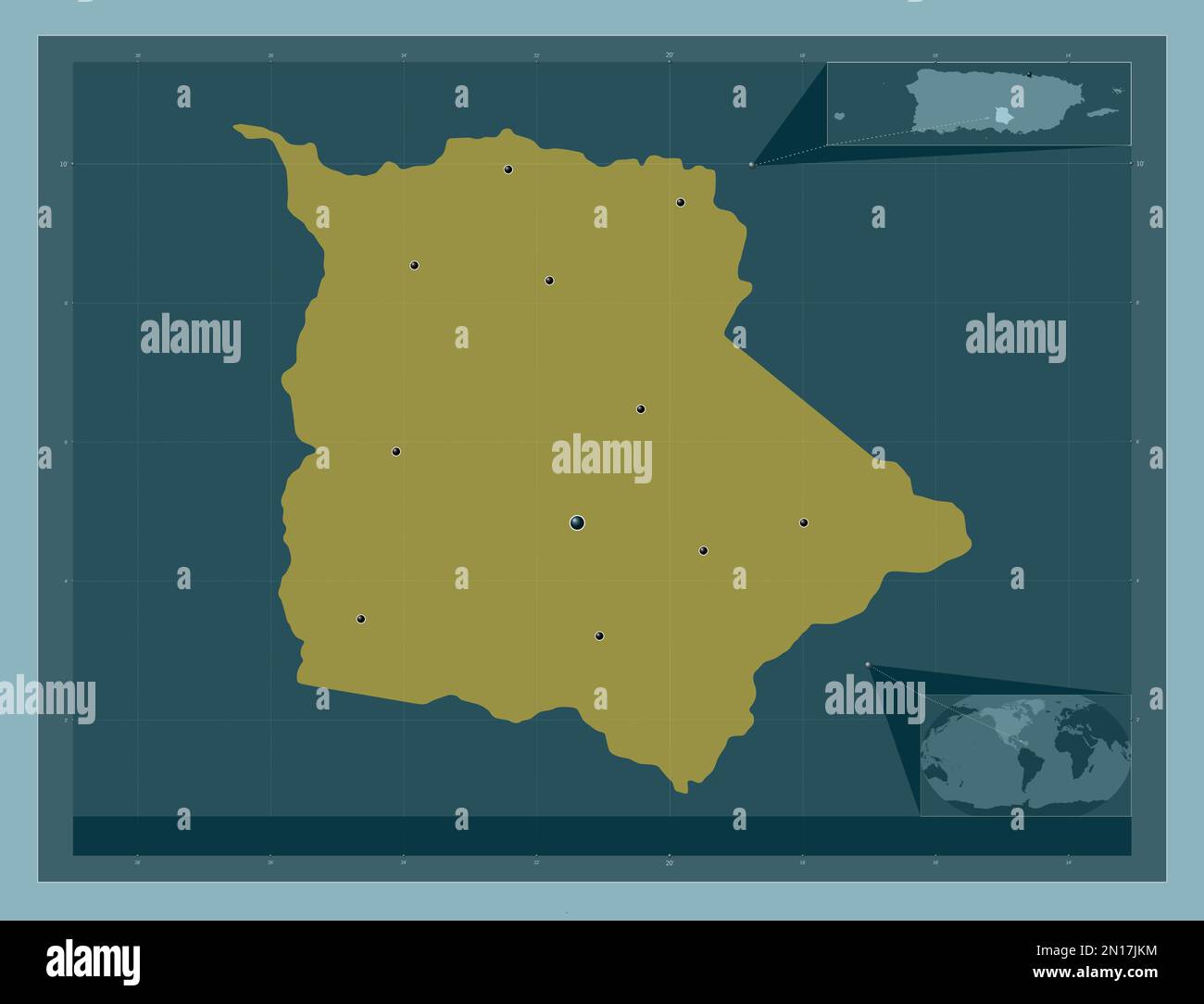 Coamo, municipality of Puerto Rico. Solid color shape. Locations of ...