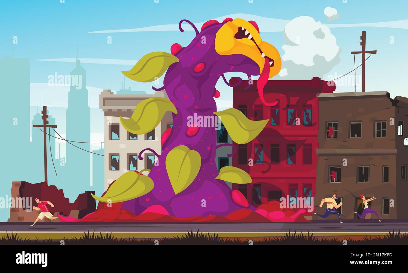 Carnivorous monster plant with horrifying flower destroying the city ...