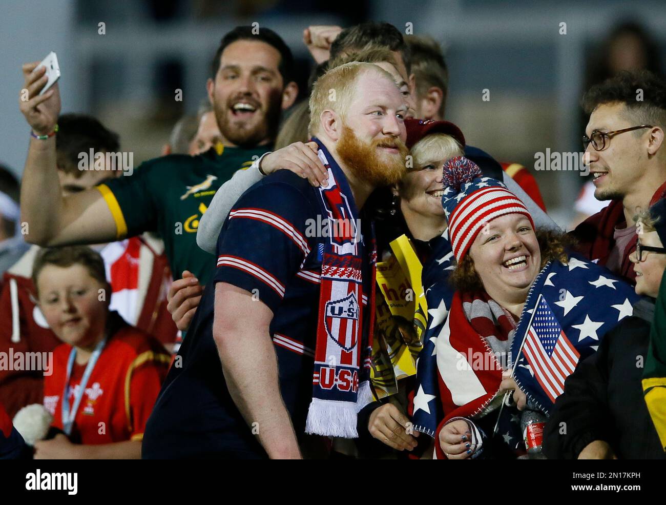 Eric Fry of the USA poses with fans after the Rugby World Cup Pool B ...