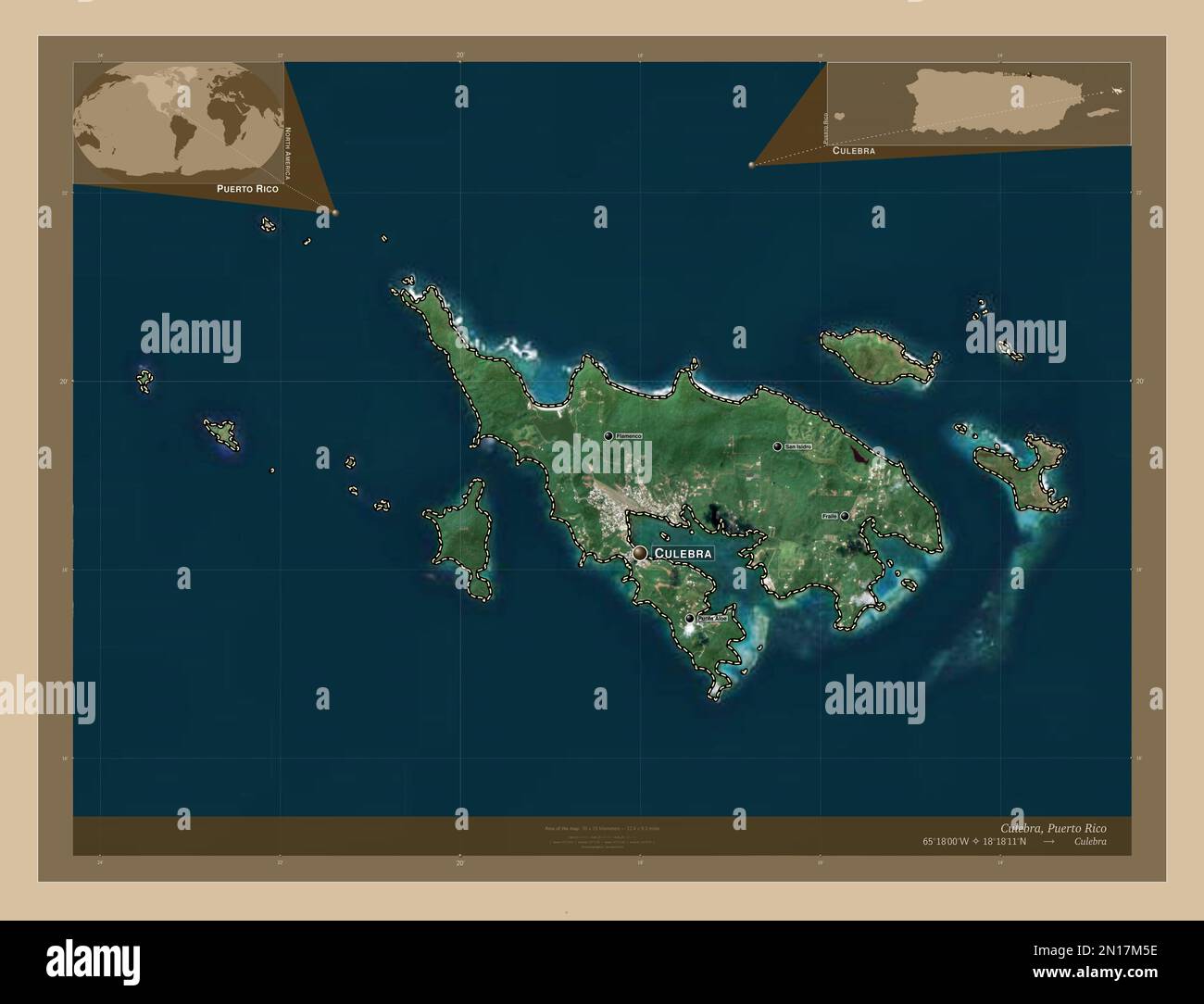 Culebra, municipality of Puerto Rico. Low resolution satellite map ...