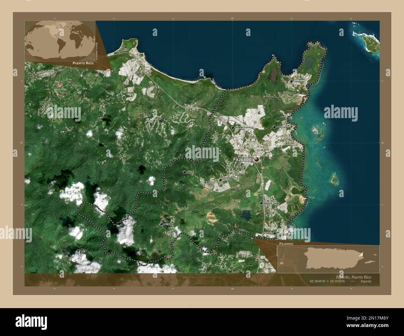 Fajardo, municipality of Puerto Rico. Low resolution satellite map ...